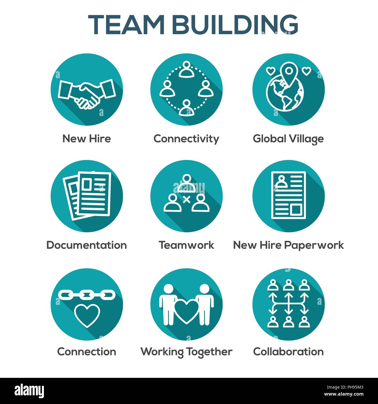 Team Building, Teamwork, & Connectivity Icon Set with Stick Figures and ...