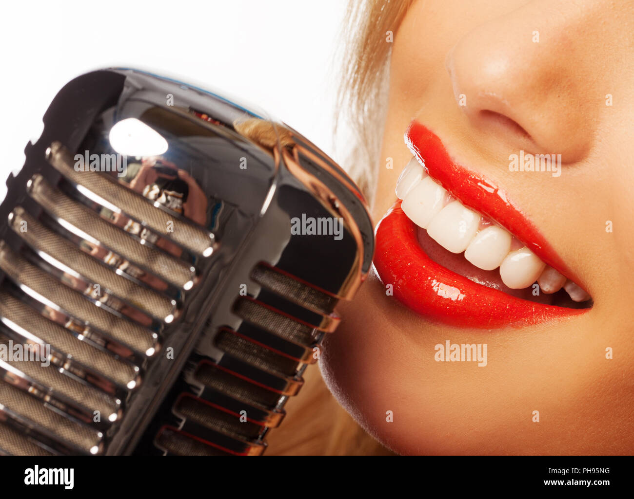 woman lips with retro microphone Stock Photo - Alamy