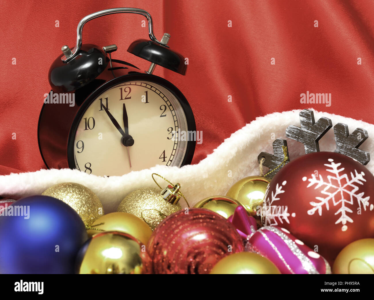 Retro clock and christmas balls and toys Stock Photo - Alamy