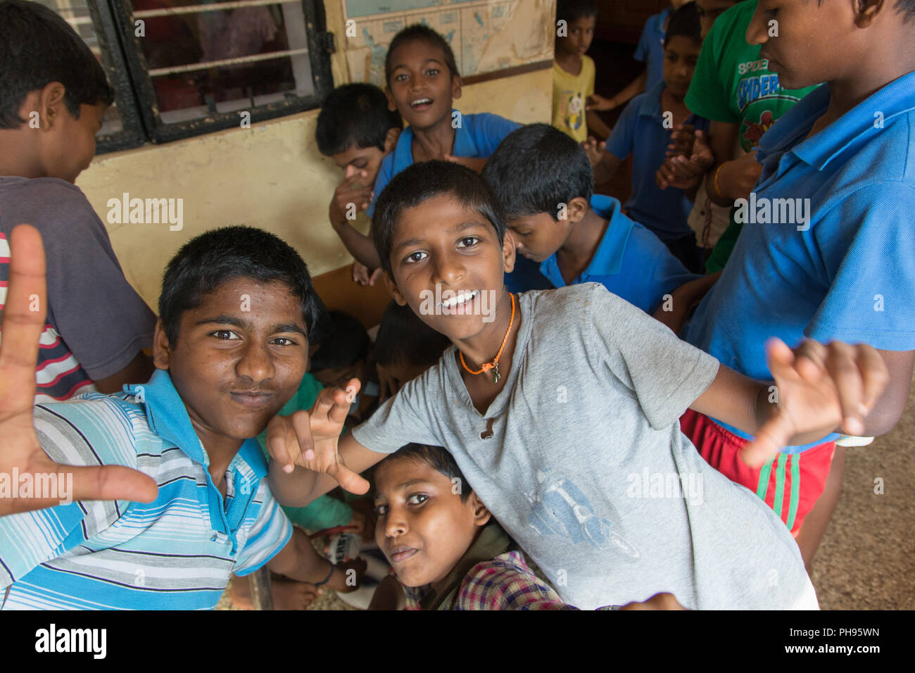 Mumbai, India - July 8, 2018 - Indian kids having fun in front of ...