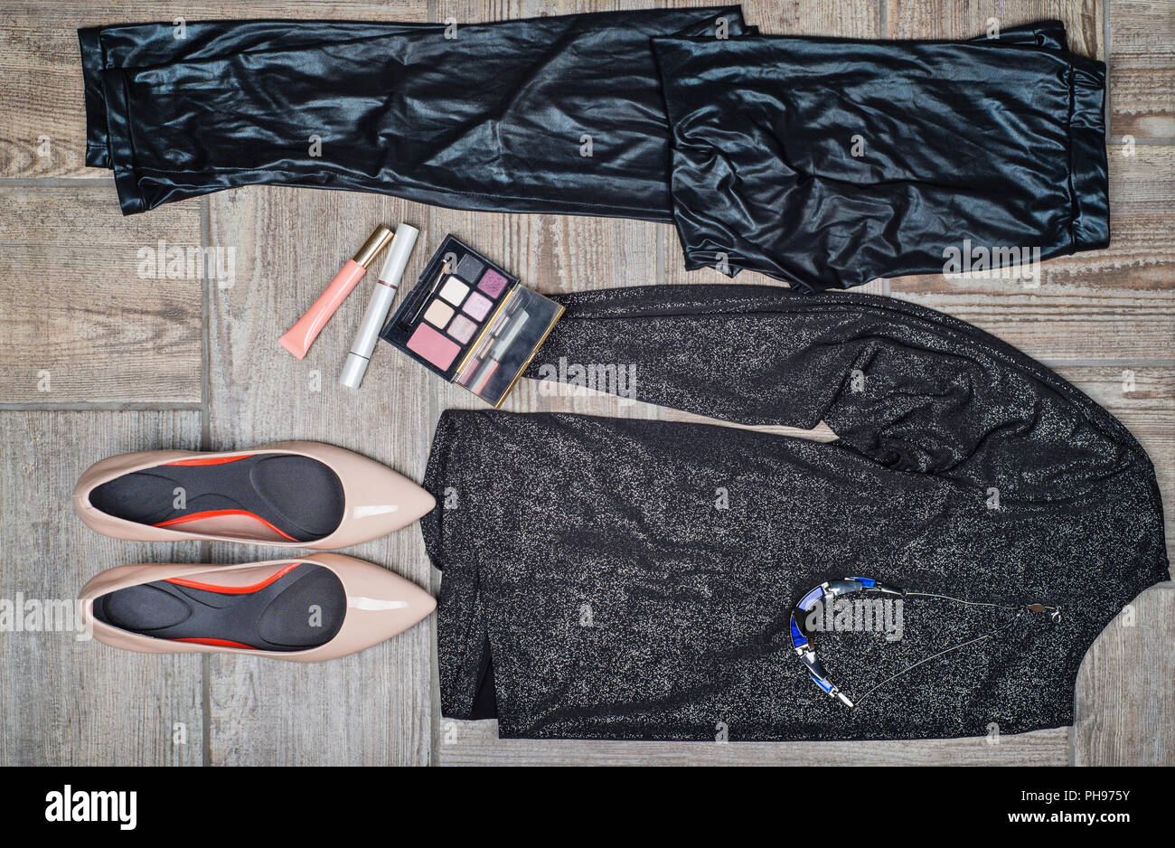 Overhead view of female#39;s fashion with accessories Stock Photo - Alamy