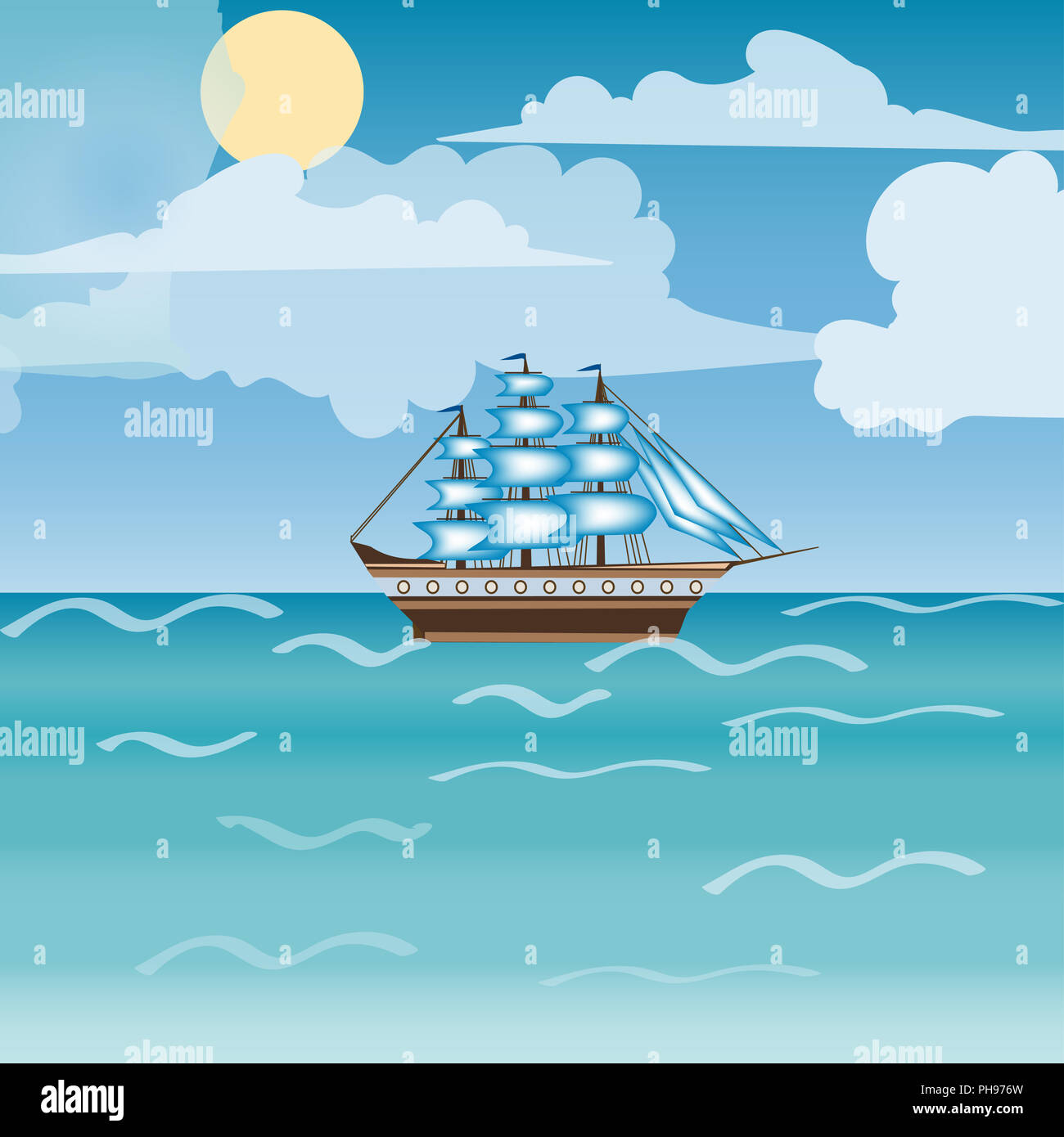 Three masted sailing ship frigate transport Stock Photo - Alamy