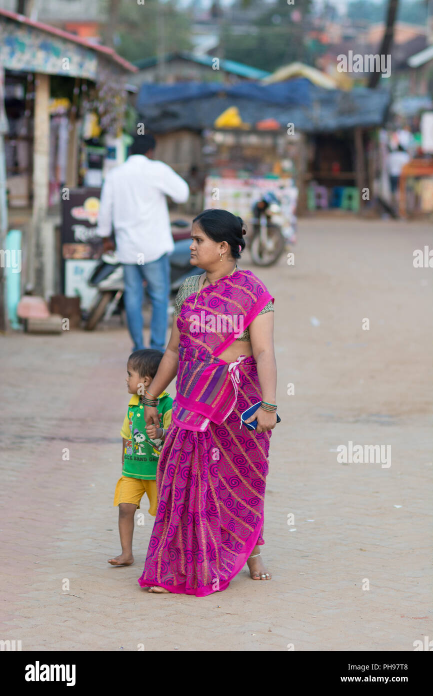 Goa, India - July 8, 2018 - Women on indian street in Gokarna Stock ...