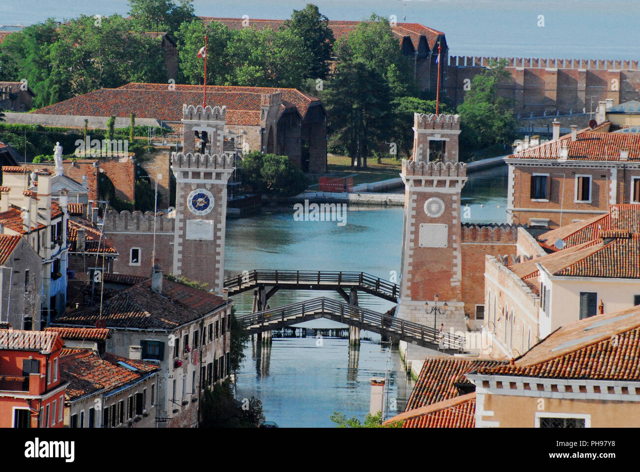 Overview of a beautiful ancient neighborhood and canal in the early ...