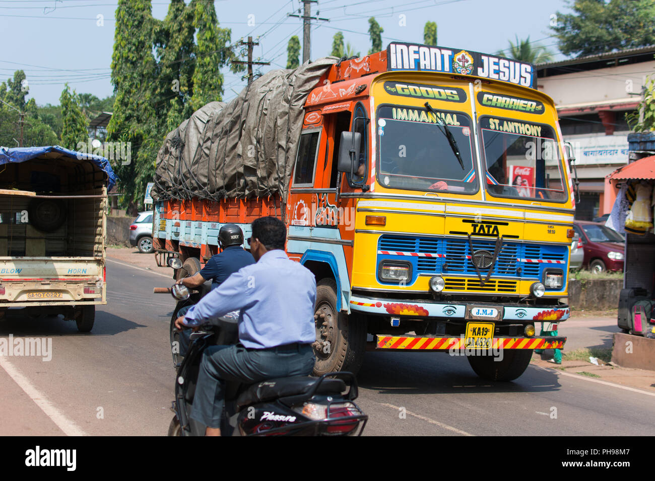 Goa, India - July 8, 2018 - Typical traffic situation on indian street ...