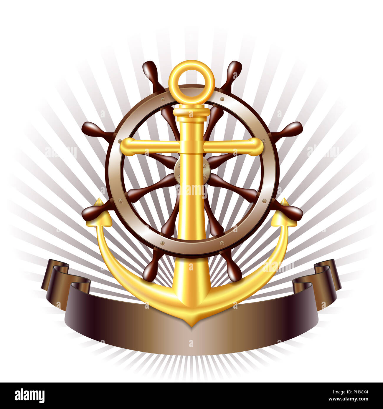 Nautical emblem with golden anchor, vector Stock Photo - Alamy
