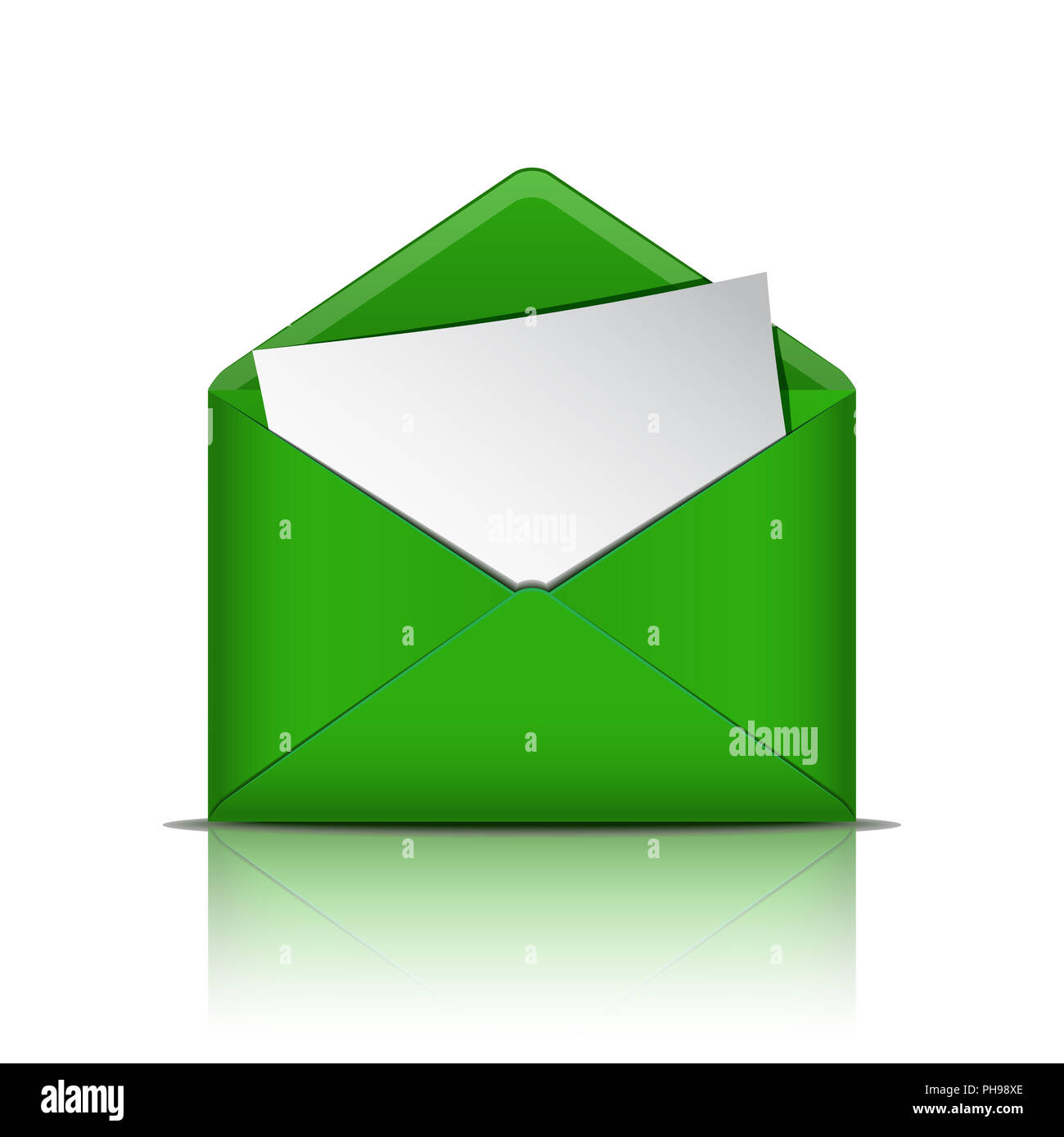 Green open envelope with blank paper Stock Photo - Alamy