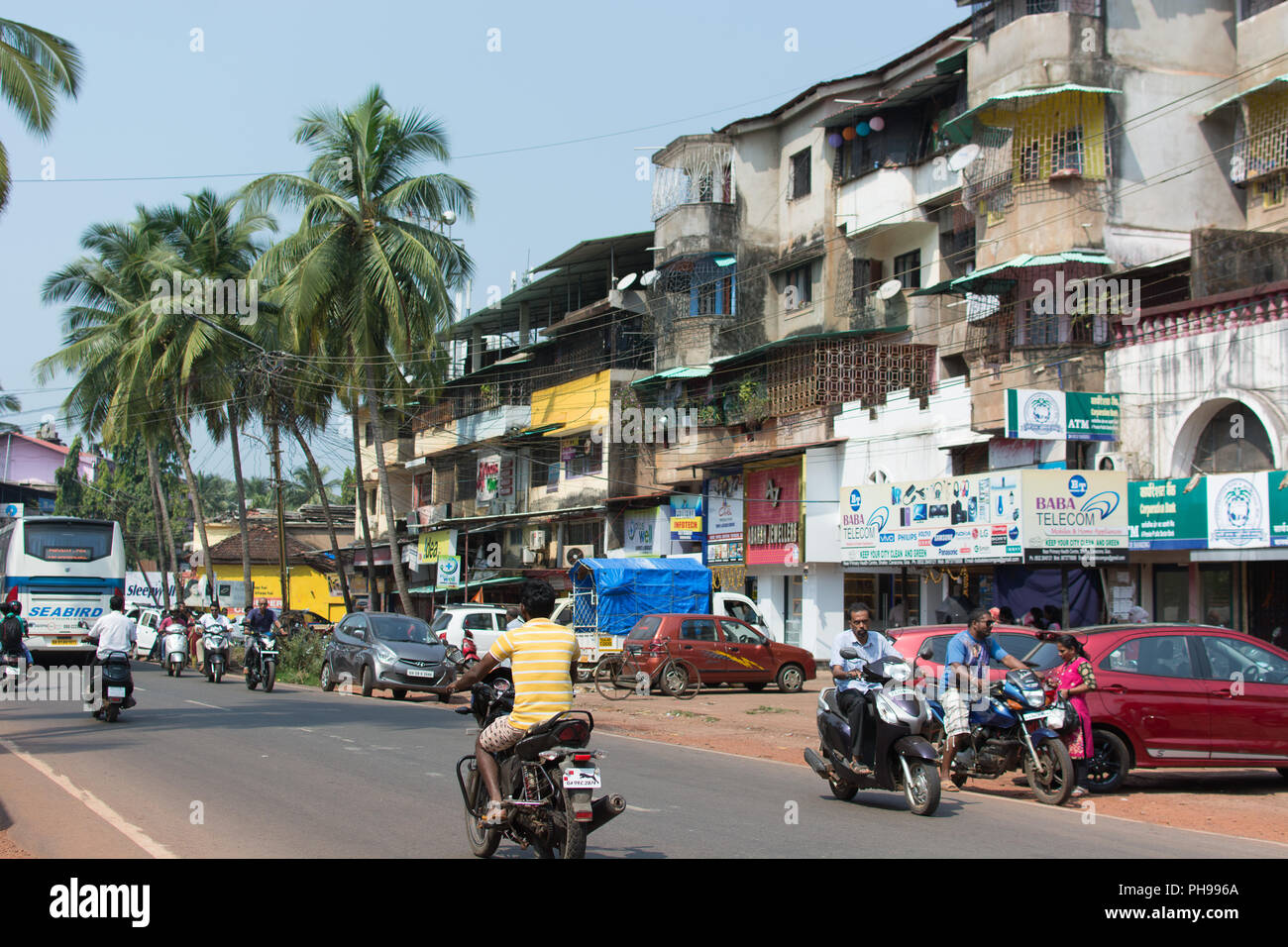 Goa, India - July 8, 2018 - Typical traffic situation on indian street ...