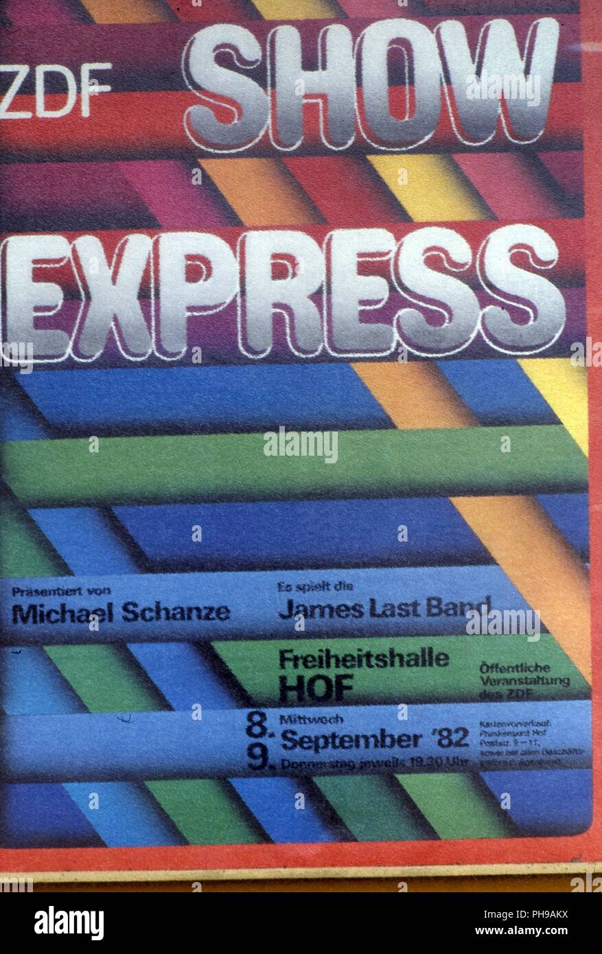 Plakat zum ZDF "Show Express" in Hof, Deutschland 1982. Poster for ...