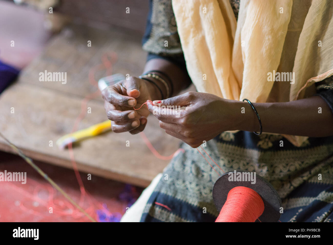 Mumbai, India - July 8, 2018 - Indian craftwoman weaving a carpet Stock ...