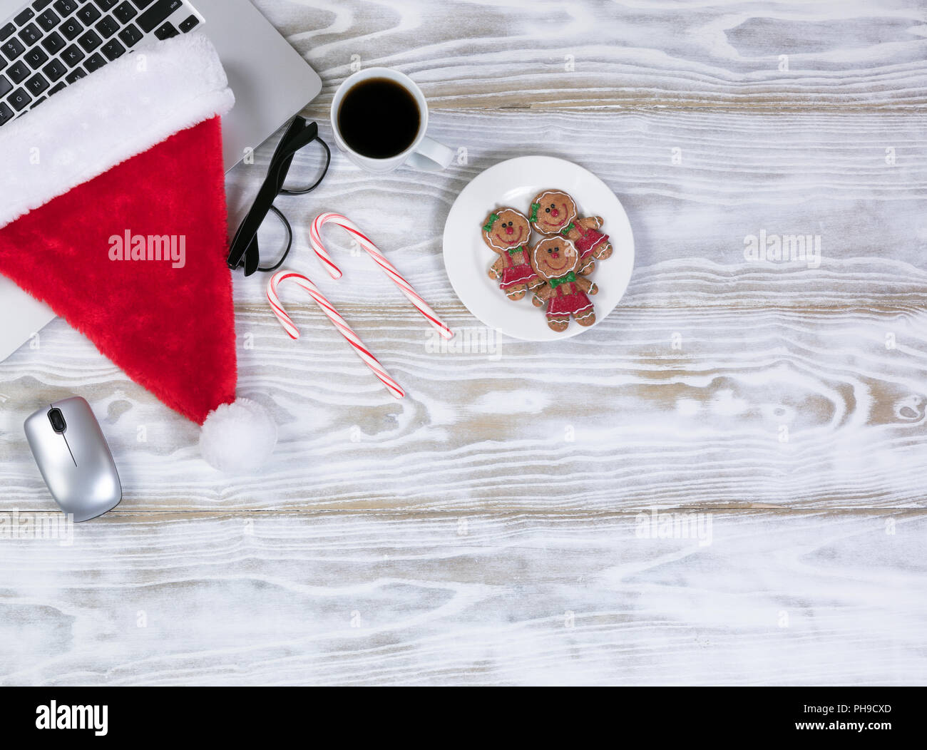 Christmas holiday celebration on top of rustic white desk Stock Photo ...