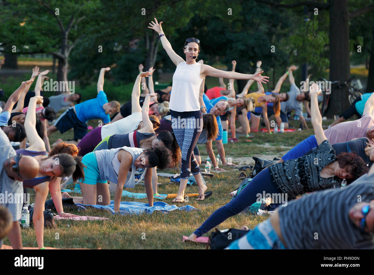 Group yoga class on the Esplanade, Boston Massachusetts USA Stock Photo ...