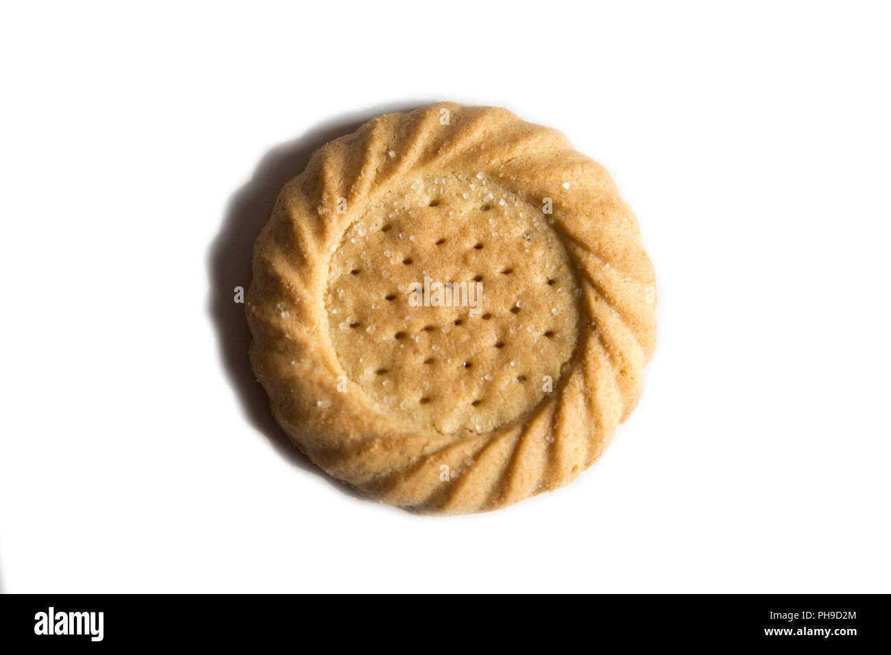 shortbread biscuit on plain white background with small shadow around ...
