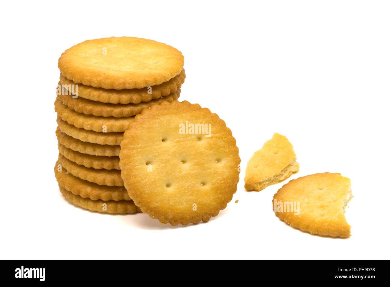 Salted round crackers tower Stock Photo - Alamy