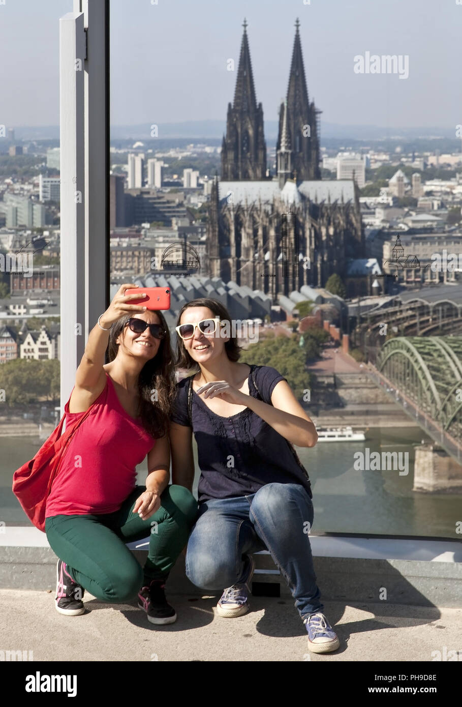 People on the Panorama platform of Koeln Triangle with Cologne ...
