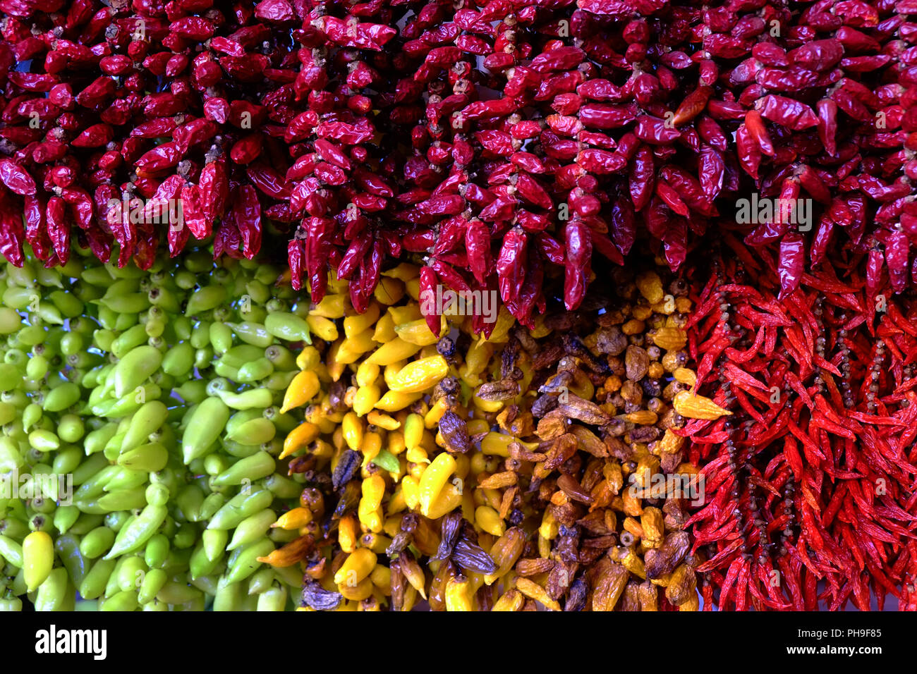 Dried peppers, pepperoni, market Funchal, Madeira Stock Photo - Alamy
