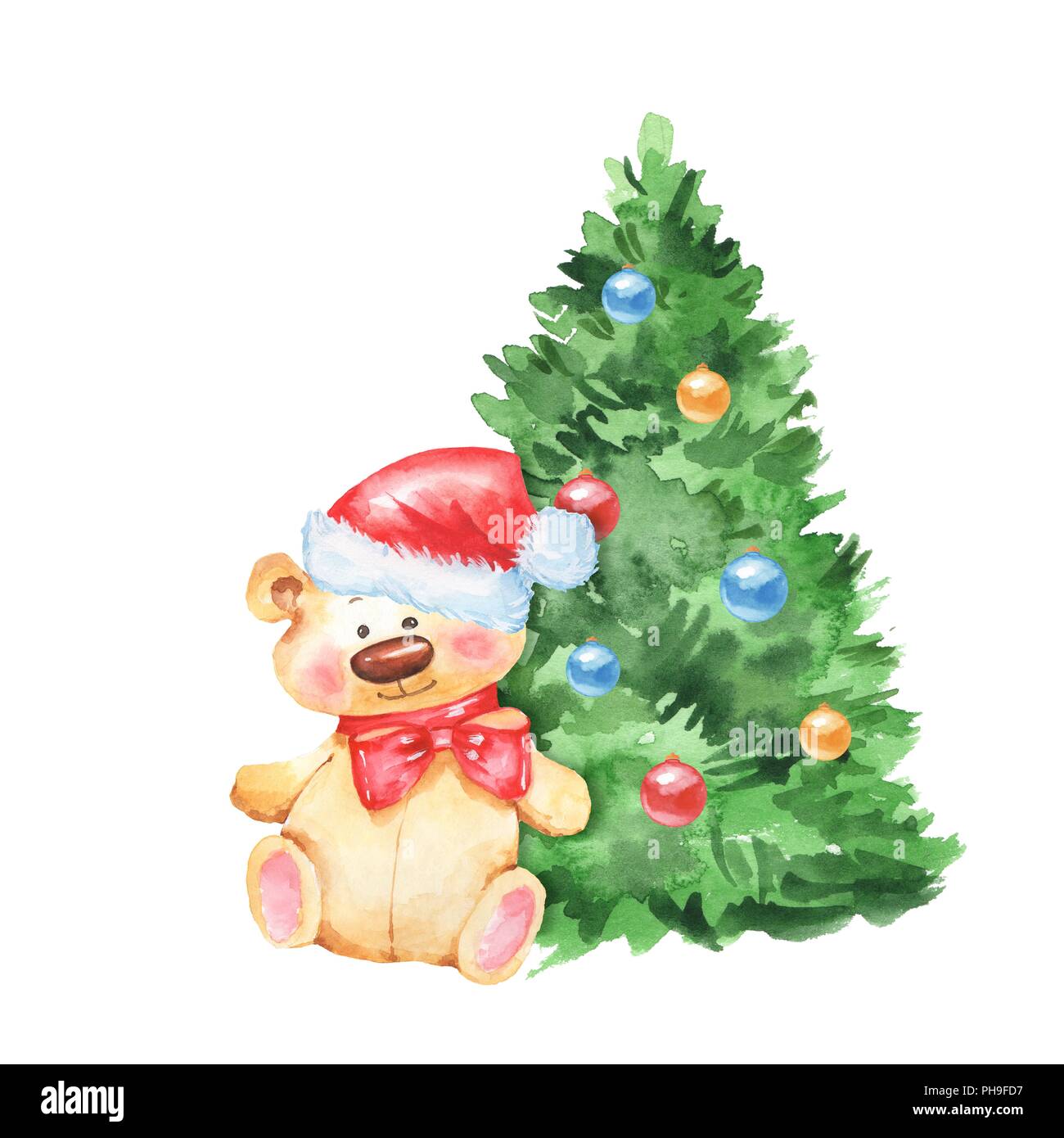 Christmas tree and Teddy Bear Stock Photo - Alamy