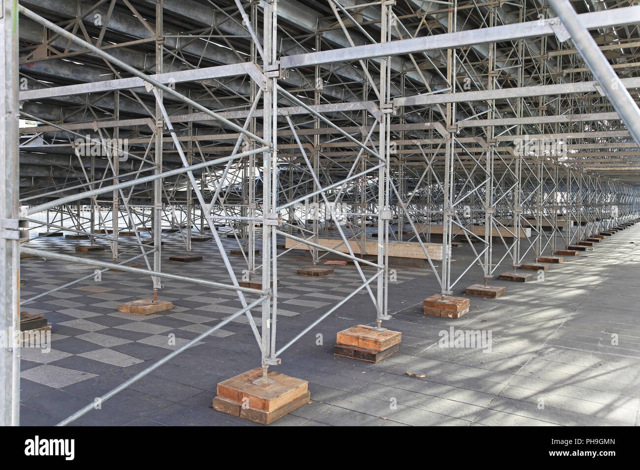 Galvanized steel support structure under prefabricated stands Stock ...