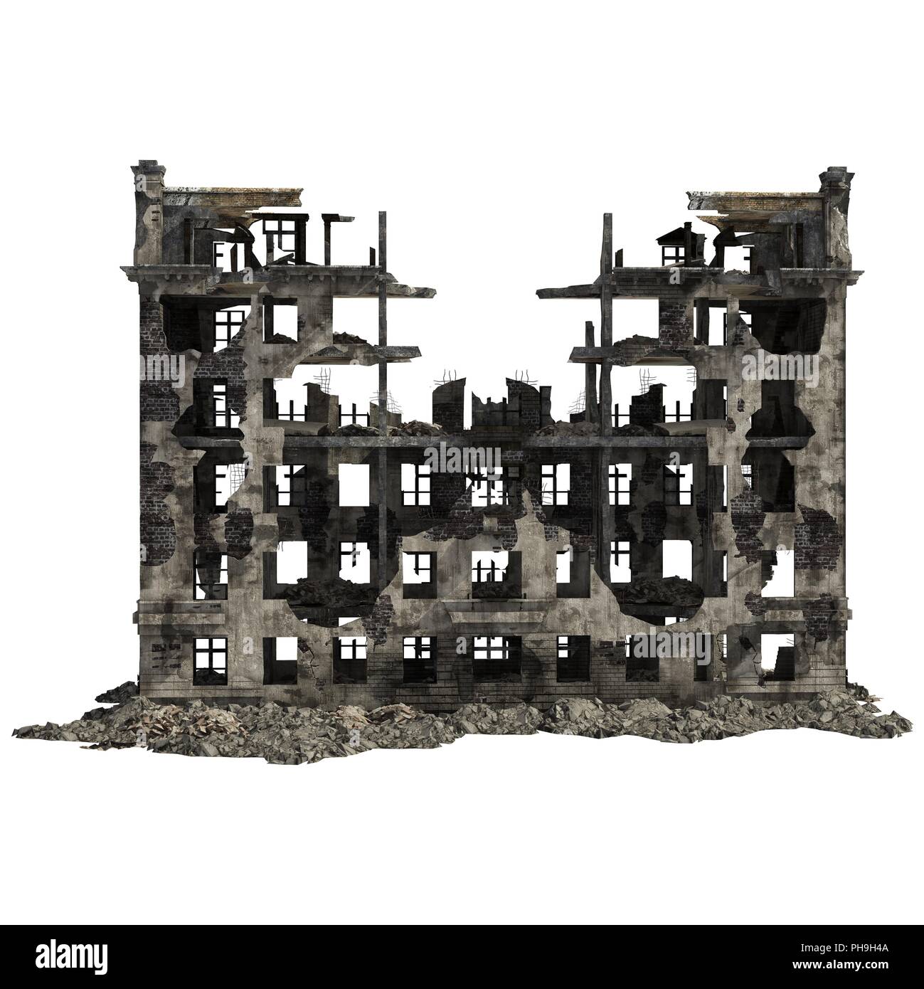 Ruined Building Isolated On White 3D Illustration Stock Photo - Alamy