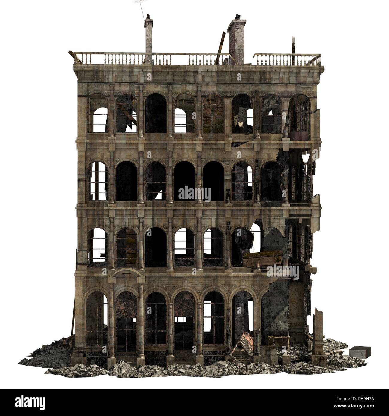 Ruined Building Isolated On White 3D Illustration Stock Photo - Alamy