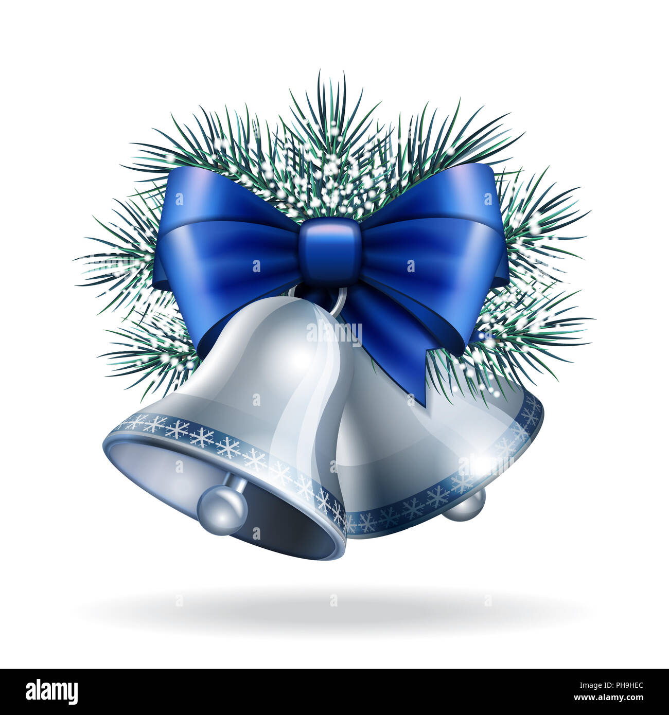 Silver bells with blue ribbon Stock Photo - Alamy
