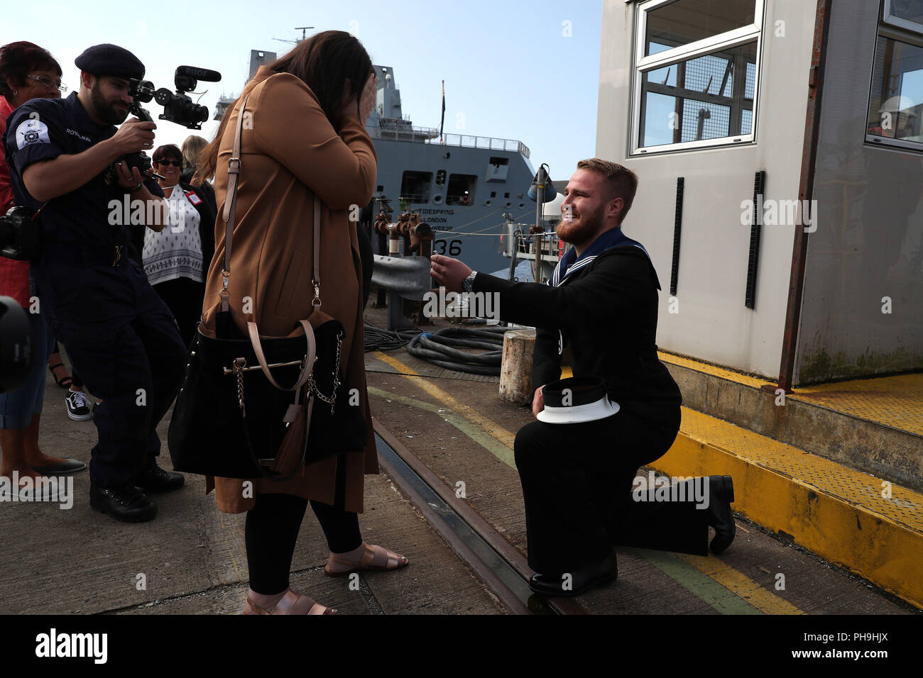 Able seaman Joshua Bertman proposes to Hazel Staunton from Yorkshire on ...