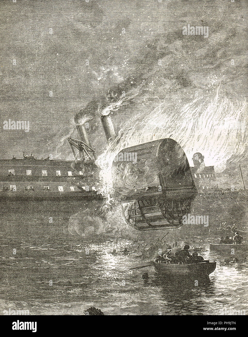 The steamboat Erie on fire, 9 August 1841, later renamed Jersey in the ...