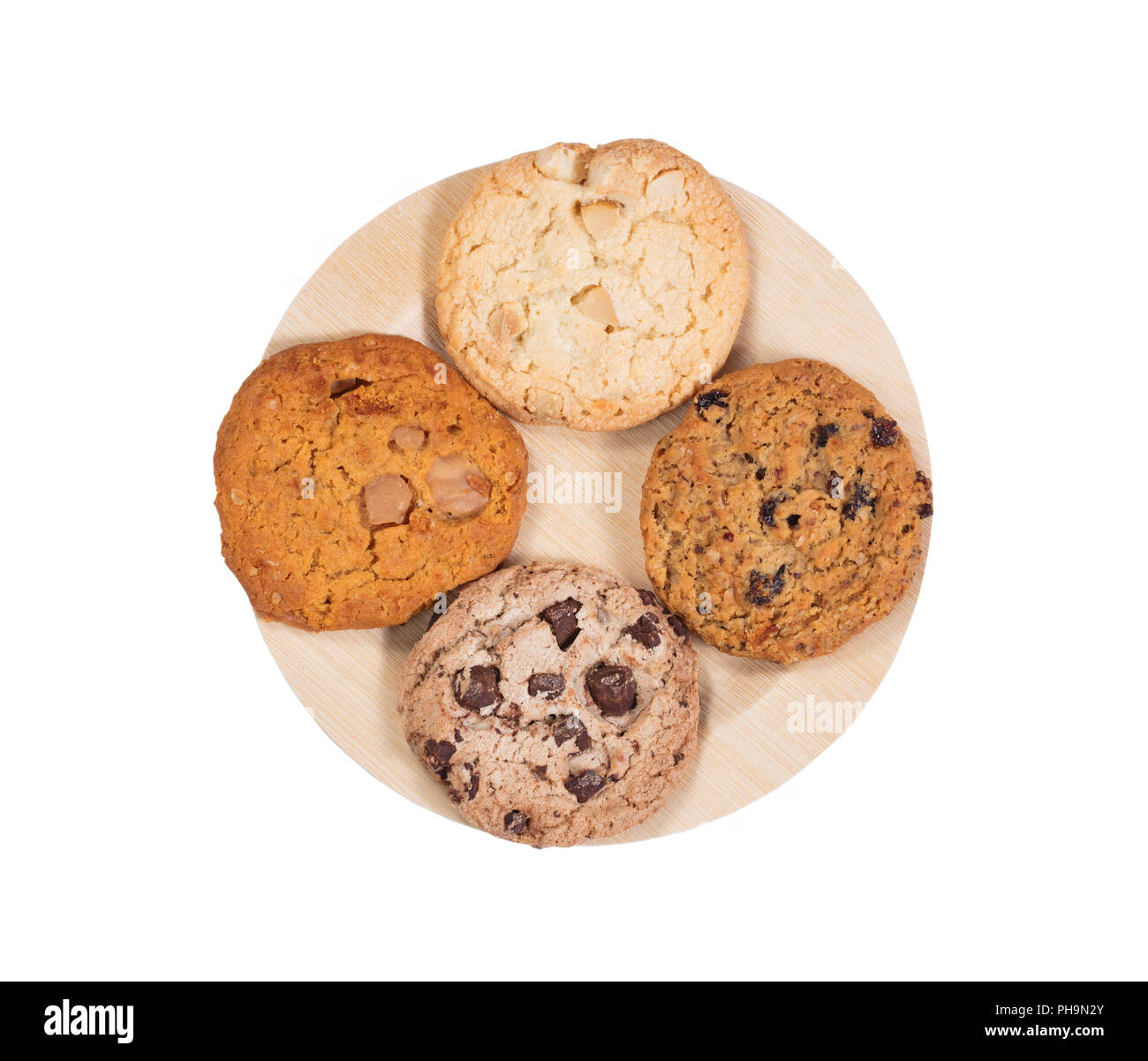 Variety of cookies in bamboo plate isolated on white background Stock ...