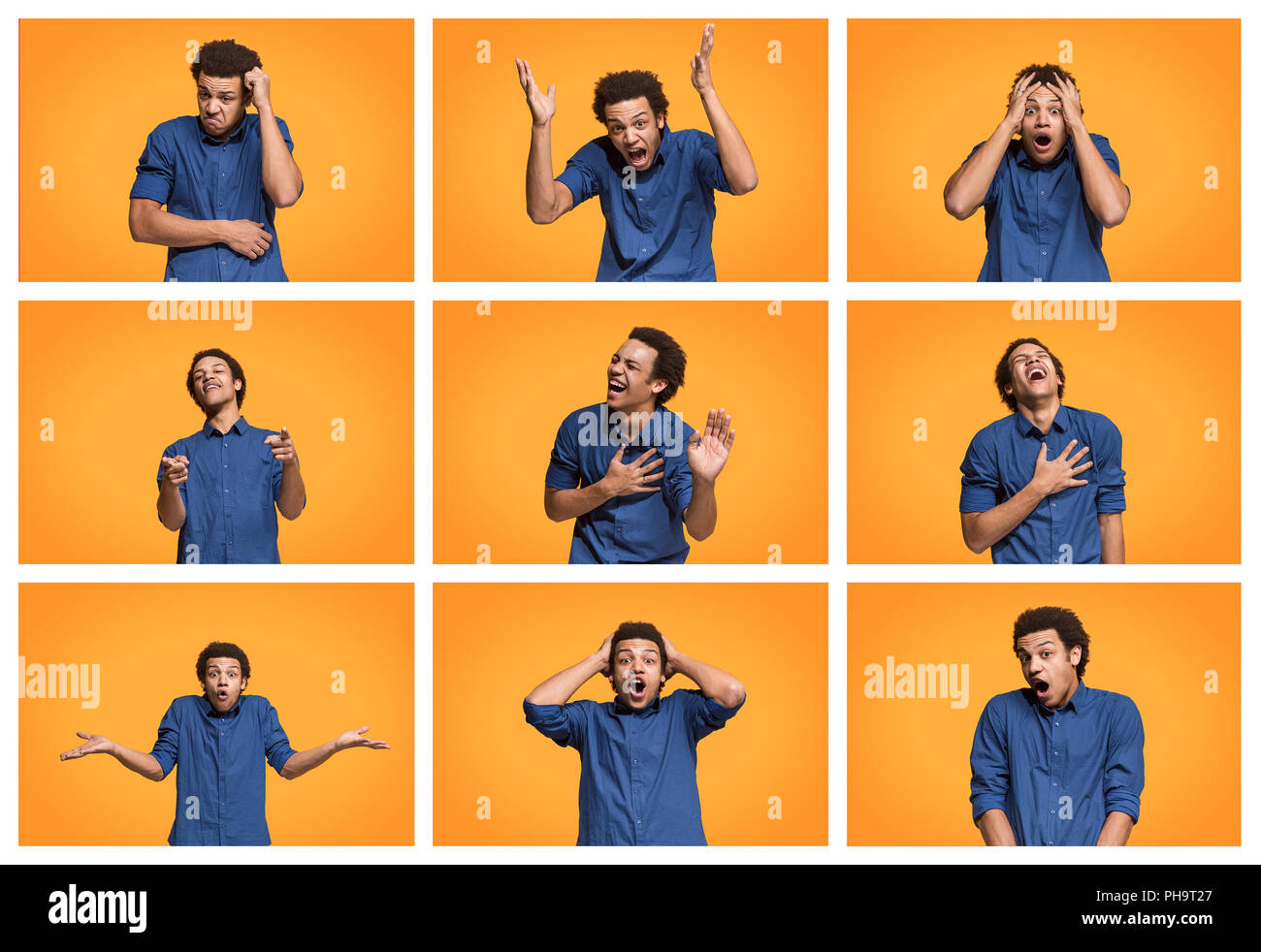 The collage of different human facial expressions, emotions and ...