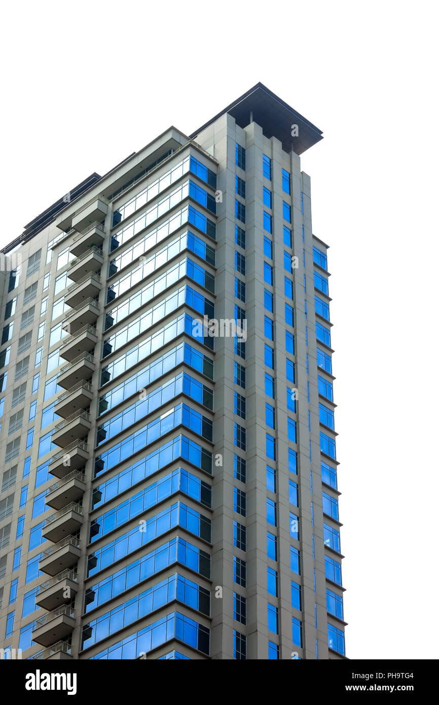 Glass windowed building on white isolated background. The building has ...