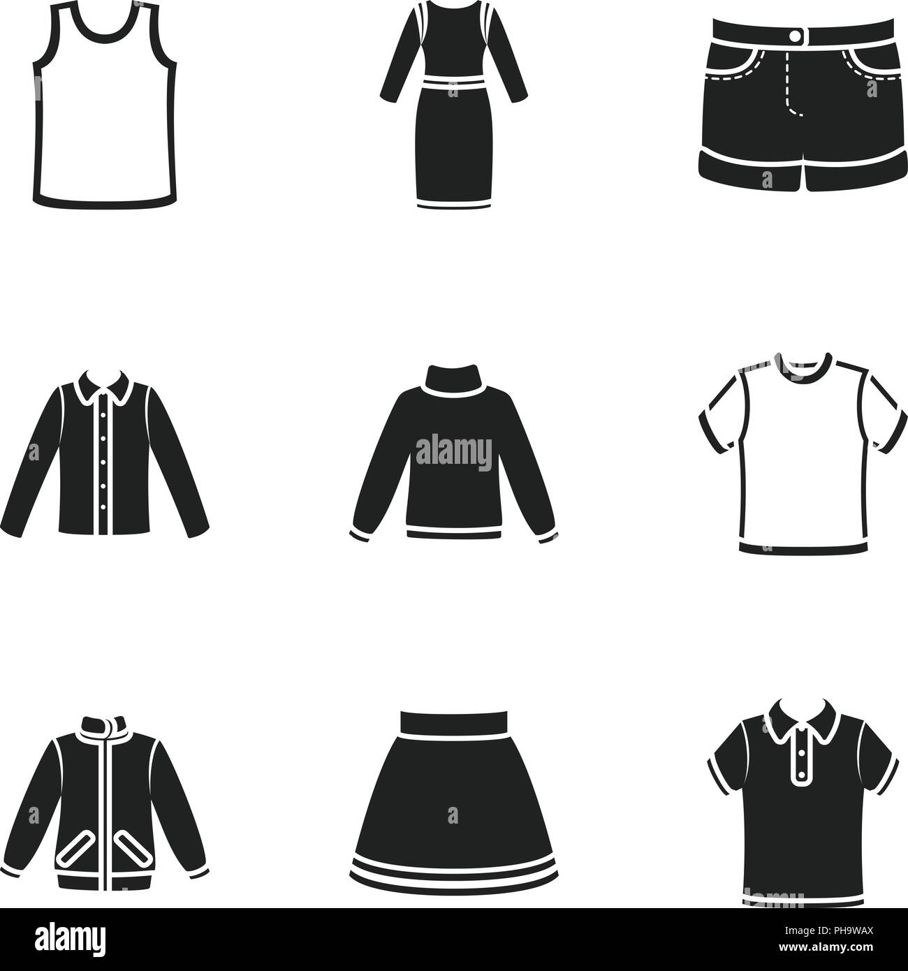 Clothes set icons in black style. Big collection of clothes vector ...