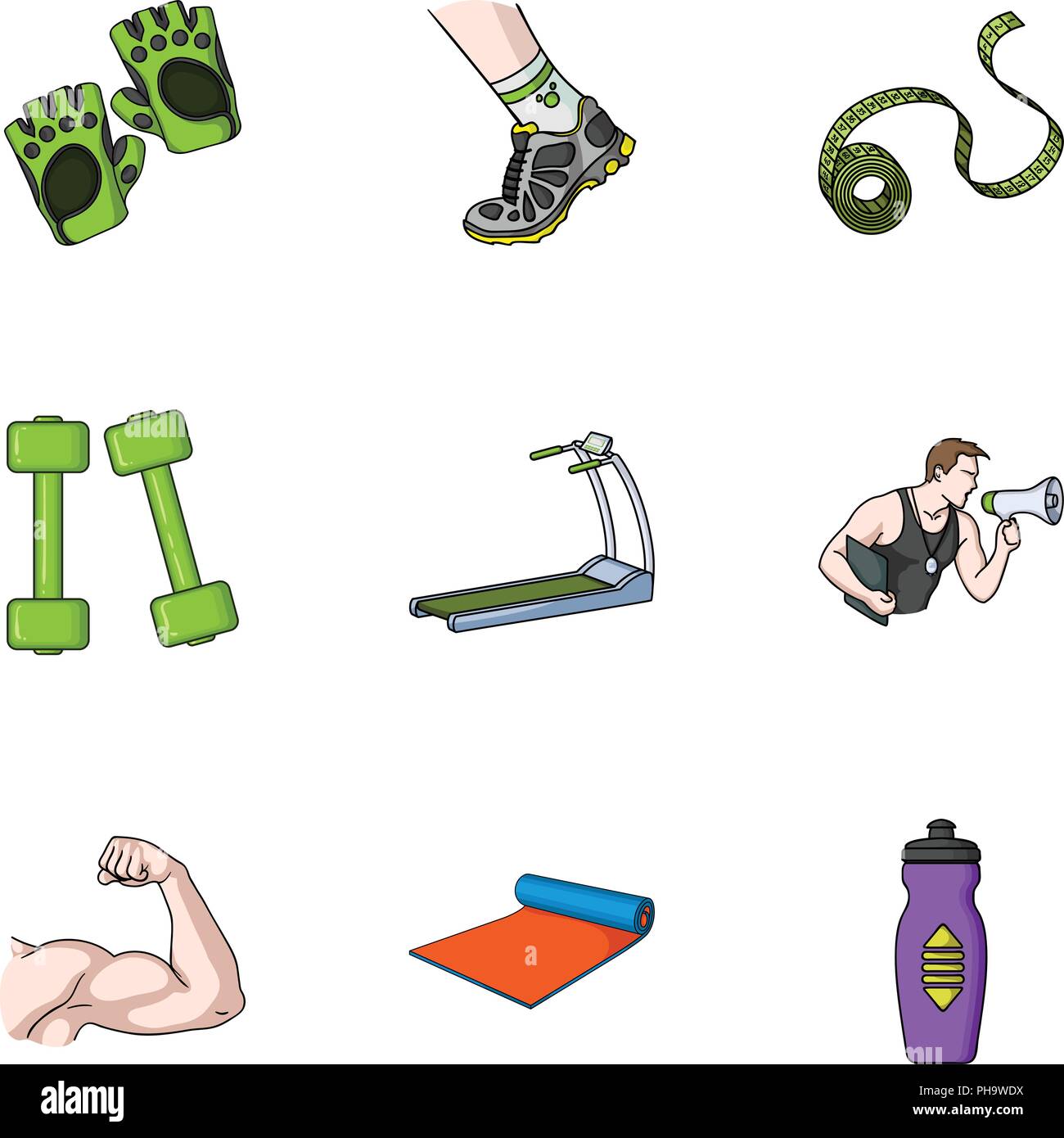 Sport and fitness set icons in cartoon style. Big collection of sport ...