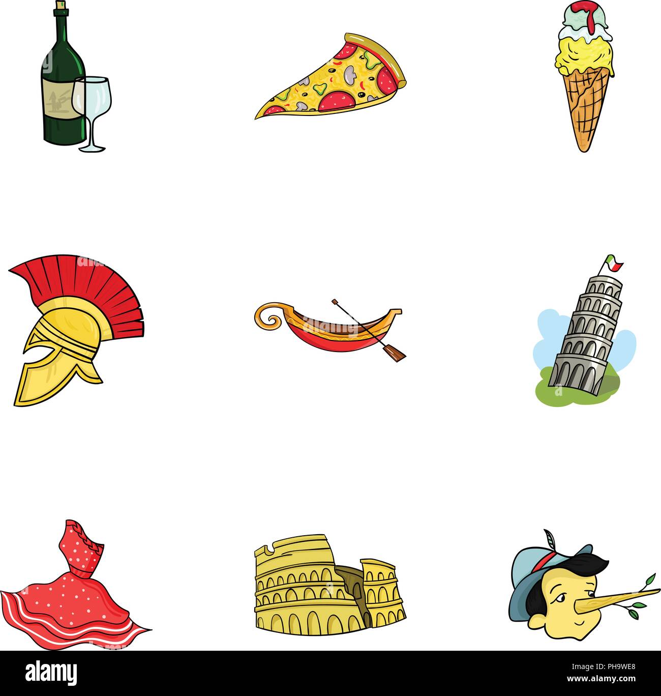 Italy country set icons in cartoon design. Big collection of Italy ...