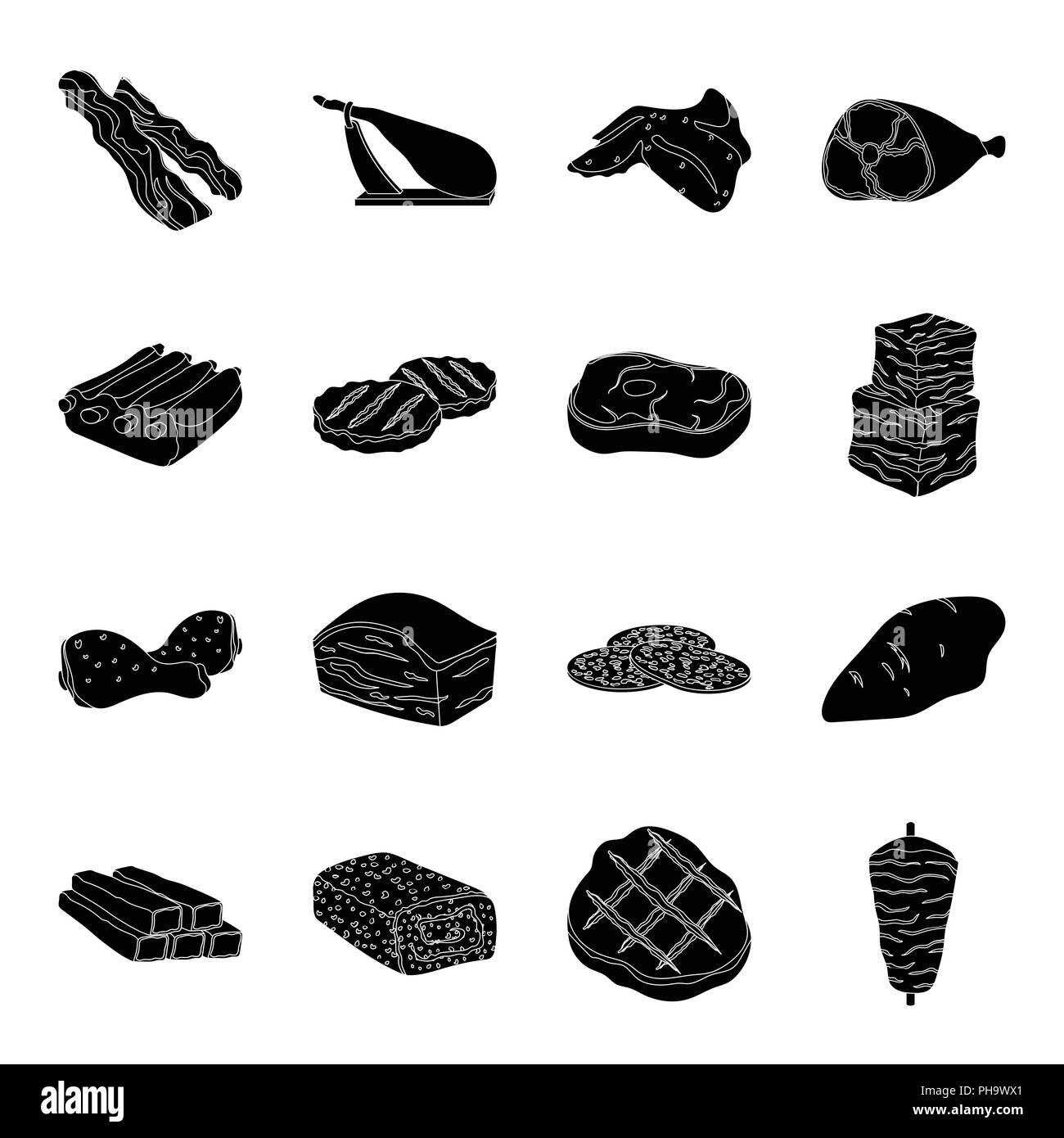 Different meat black icons in set collection for design. Meat product ...