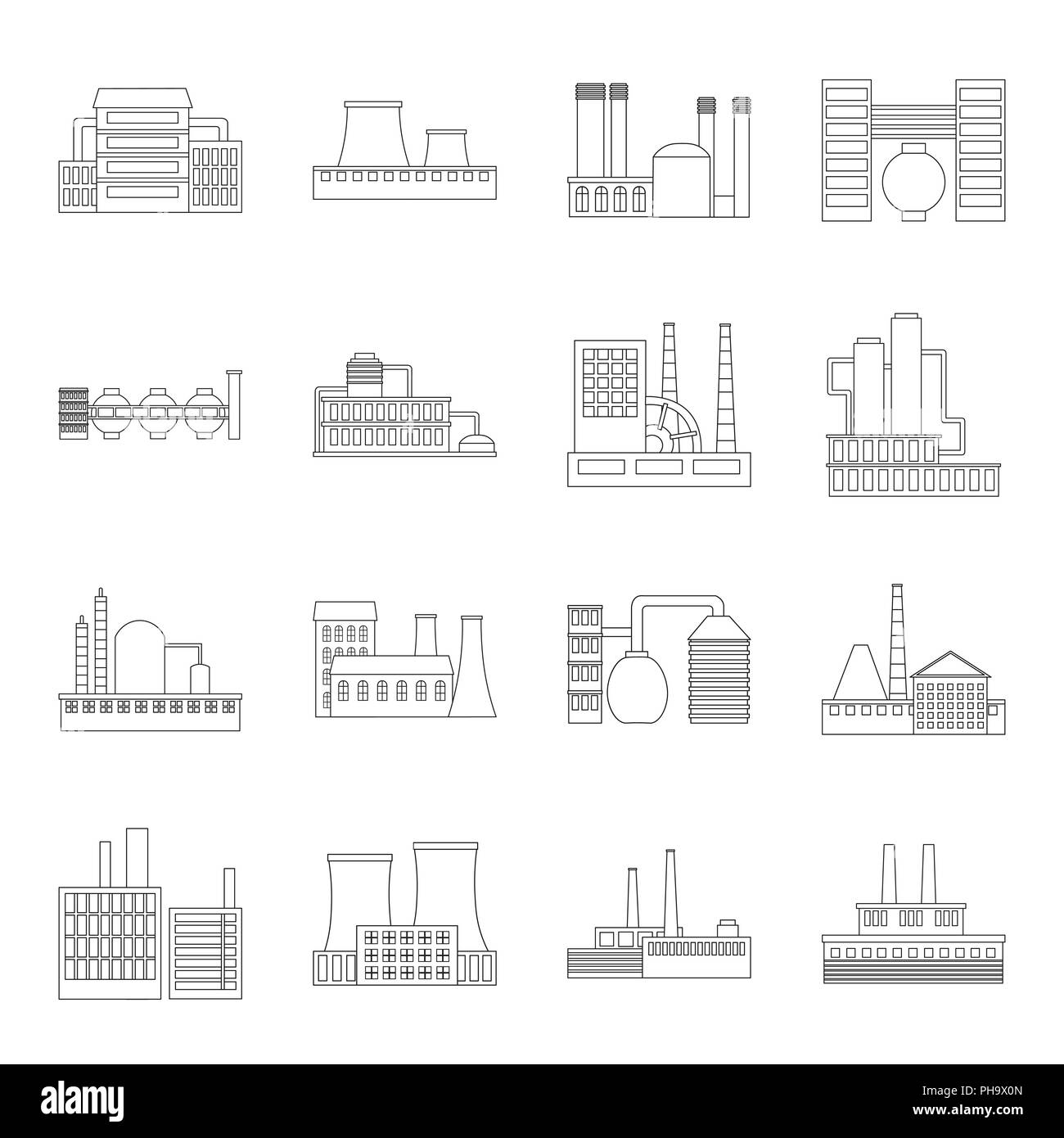 Factory and facilities outline icons in set collection for design ...