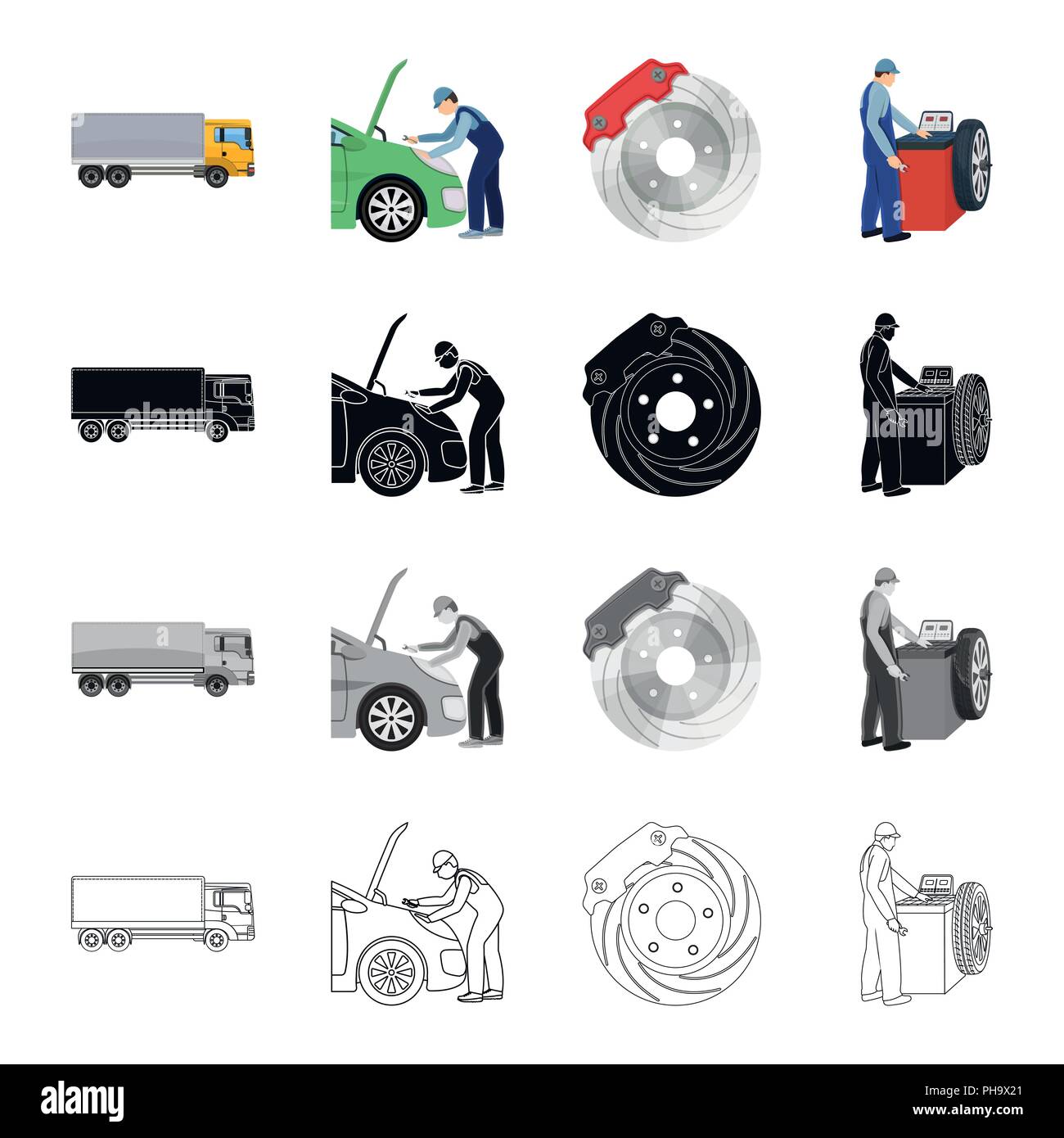 Car, lift, pump and other equipment cartoon icons in set collection for ...