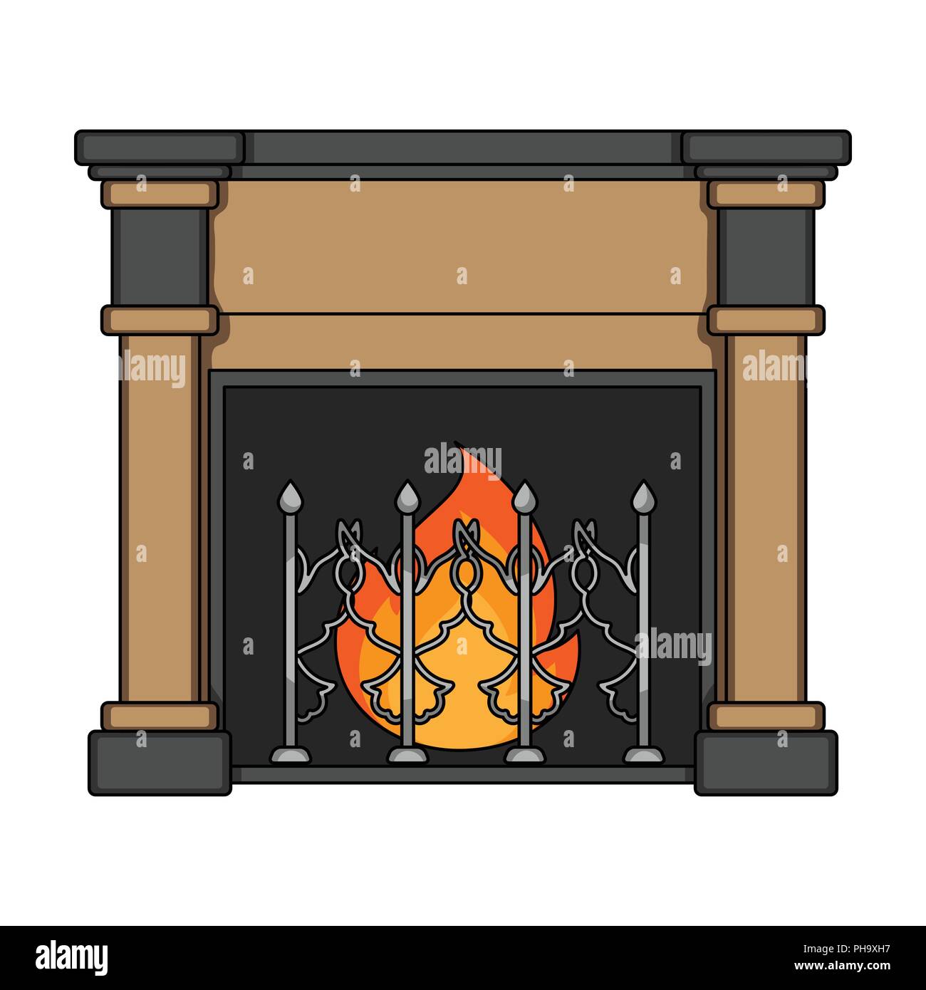 Fire, warmth and comfort. Fireplace single icon in cartoon style vector ...