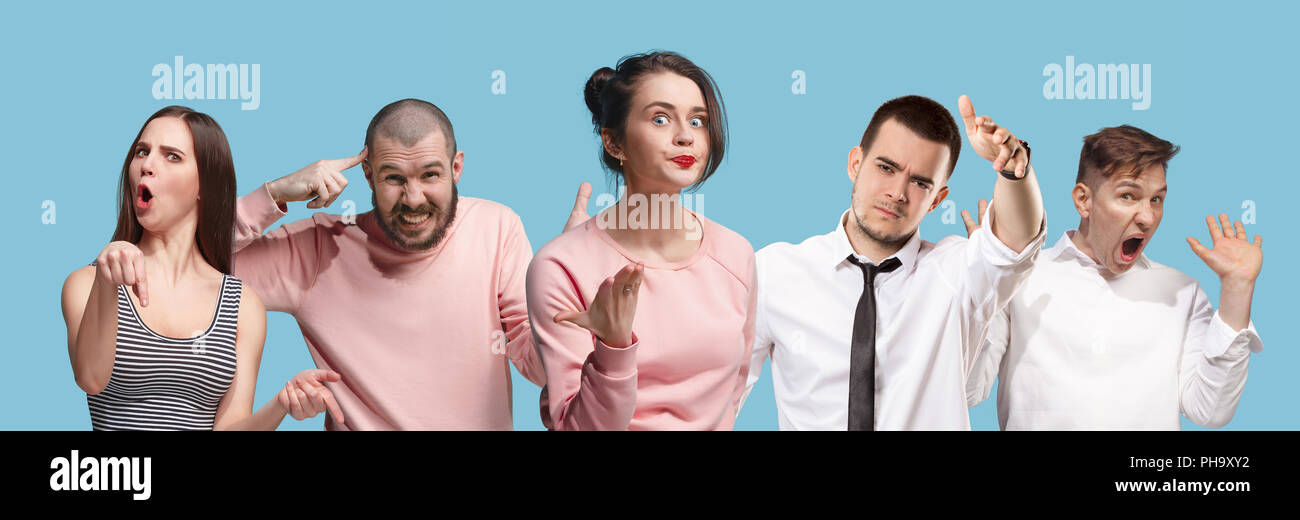 Argue, arguing concept. Beautiful male and female half-length portrait ...