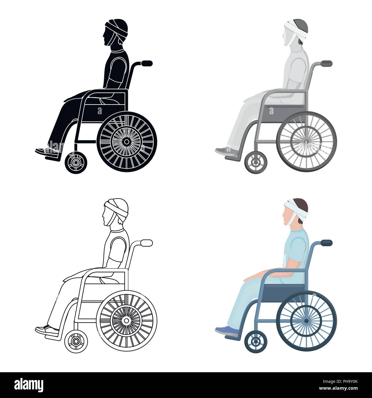 A man with a trauma in a wheelchair. Medicine single icon in cartoon ...