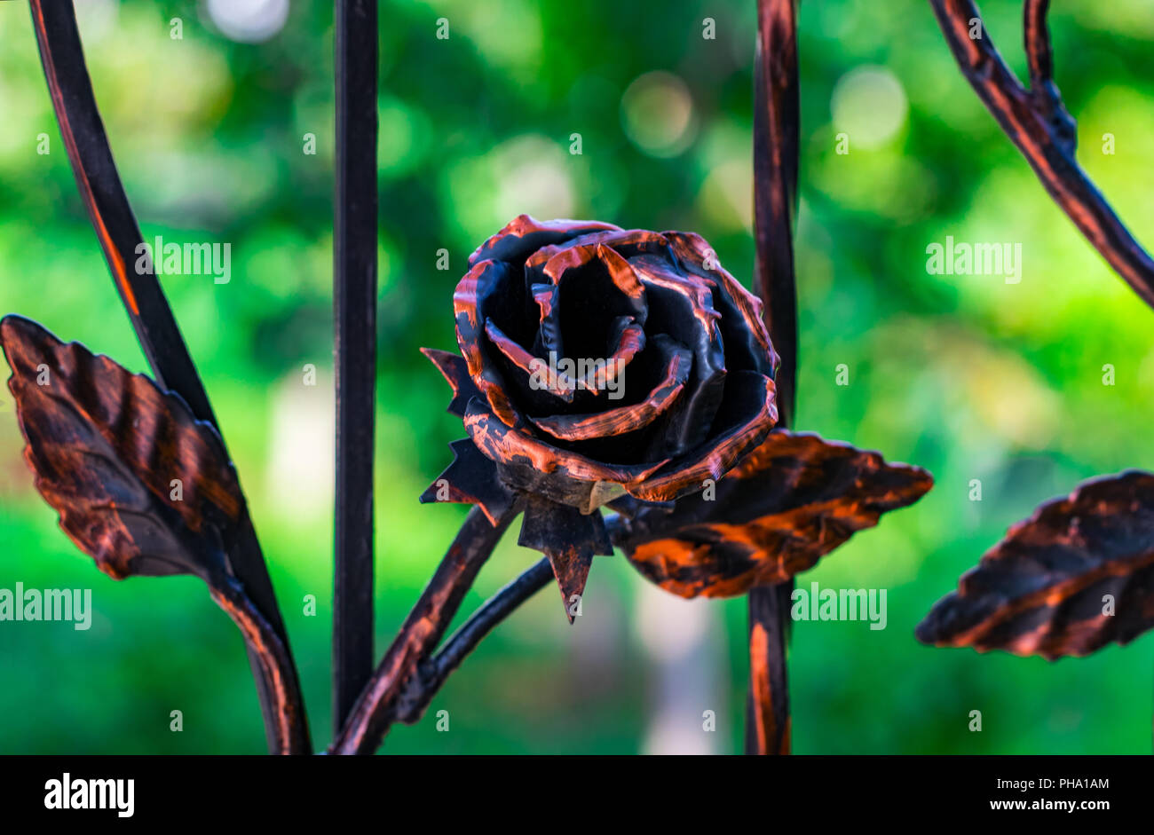 Details, structure and ornaments of forged iron gate. Decorative ...