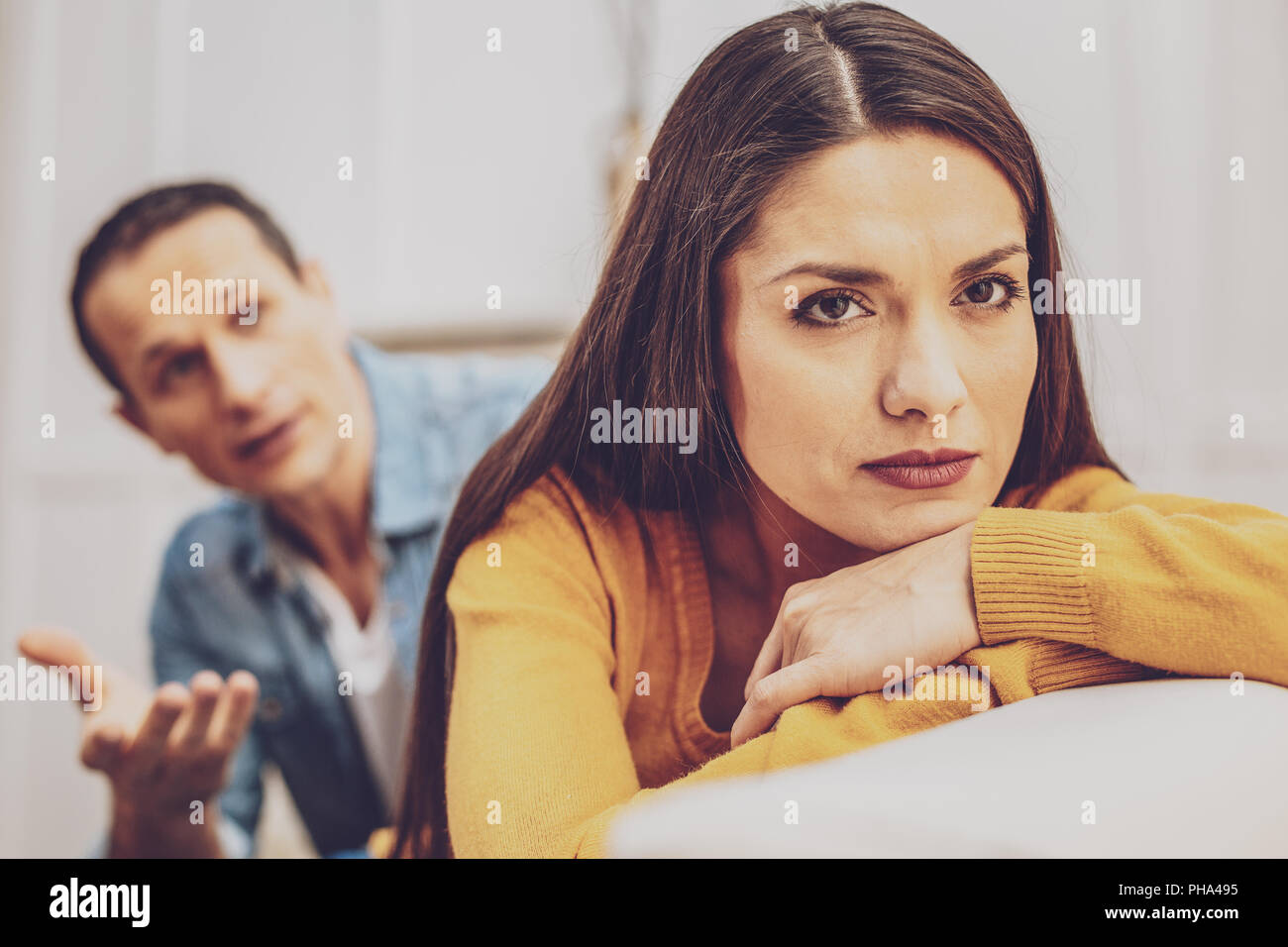 Thoughtful female person looking forward Stock Photo - Alamy