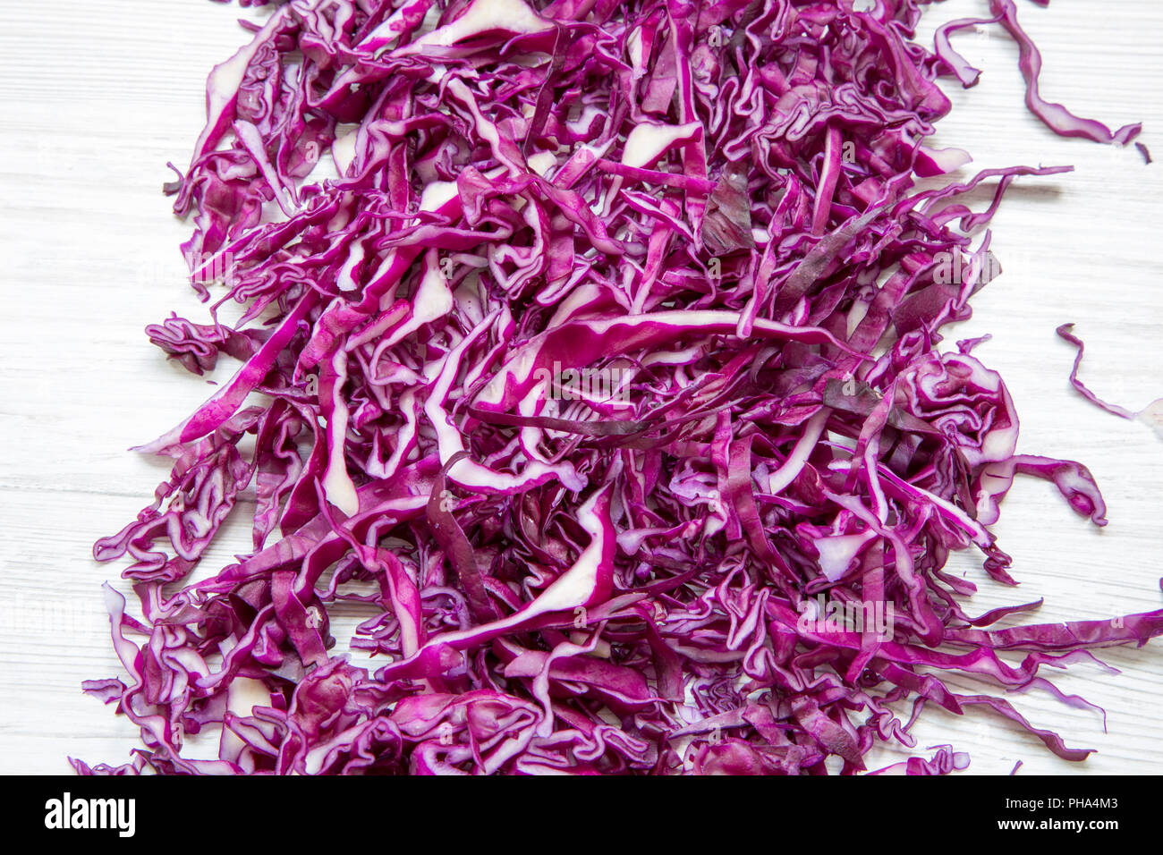 Chopped red cabbage, close-up. Top view, from above, overhead Stock ...