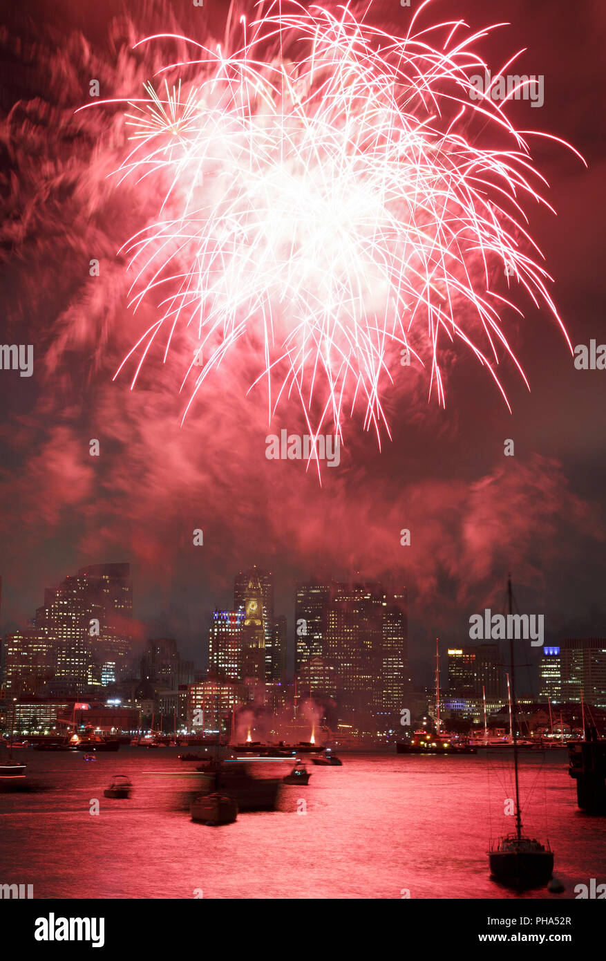 Boston Harbor skyline fireworks display Stock Photo - Alamy