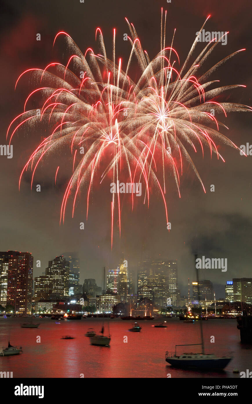 Boston Harbor skyline fireworks display Stock Photo - Alamy