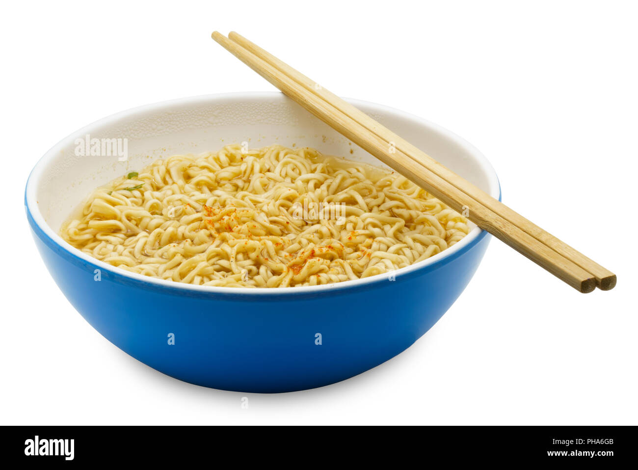 Cooked instant rice noodles in a blue bowl Stock Photo - Alamy