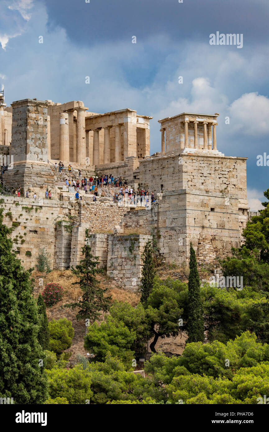 The Propylaea of the Acropolis of Athens with the temple of Athena Nike ...