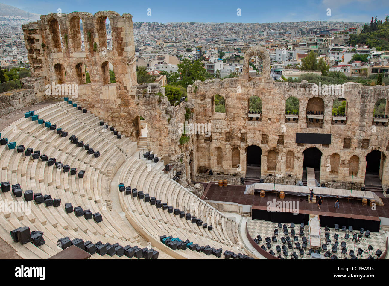 Aerial view of Odeon of Herodes Atticus, part of ancient Acropolis of ...