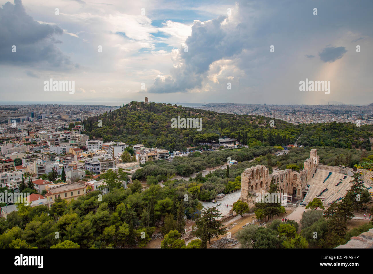 Aerial view of Odeon of Herodes Atticus, part of ancient Acropolis of ...