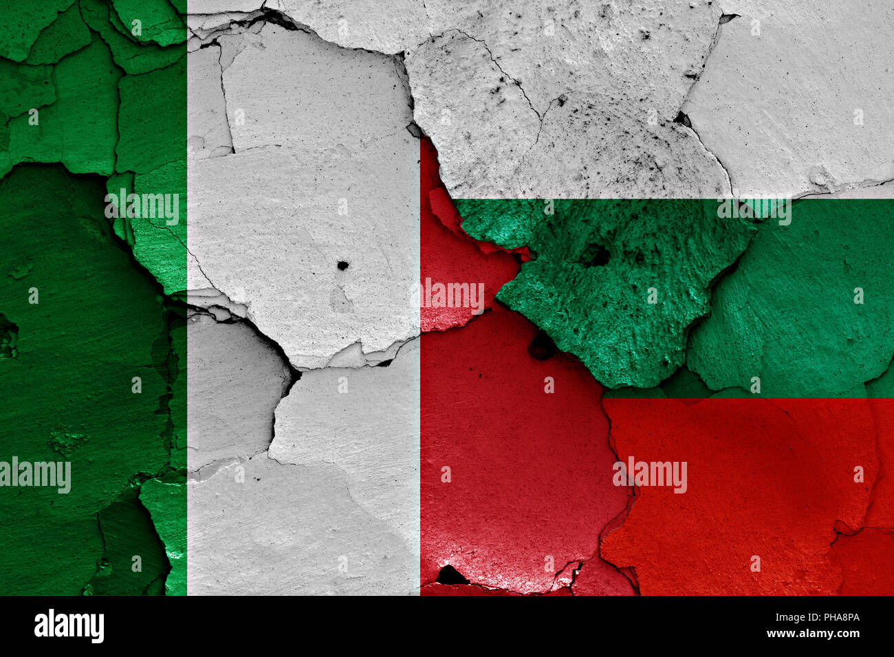 Flags of Italy and Bulgaria painted on cracked wall Stock Photo - Alamy