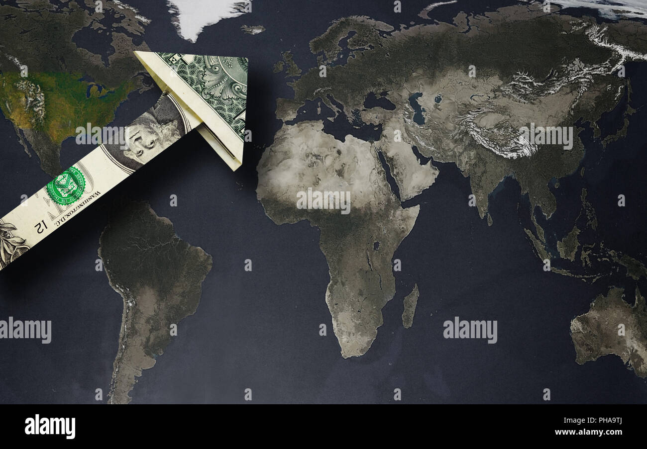dollar arrow on a world map Stock Photo - Alamy
